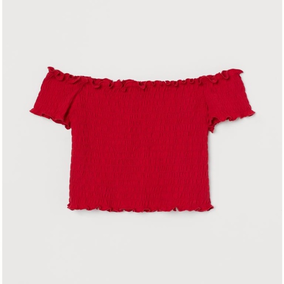 H&M | Tops | Red Smocked Crop Top | Poshmark